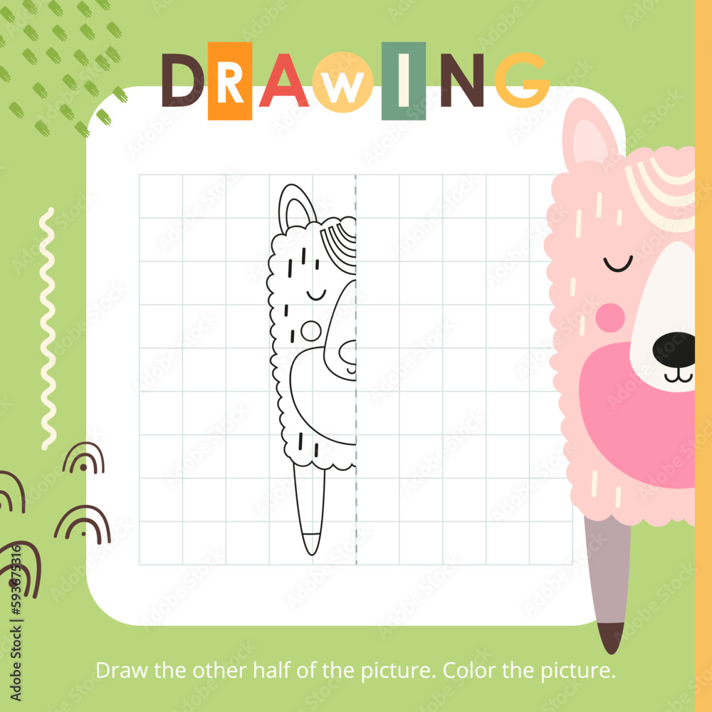 Cute Animals activities for kids. Finish the picture – Llama. Logic ...