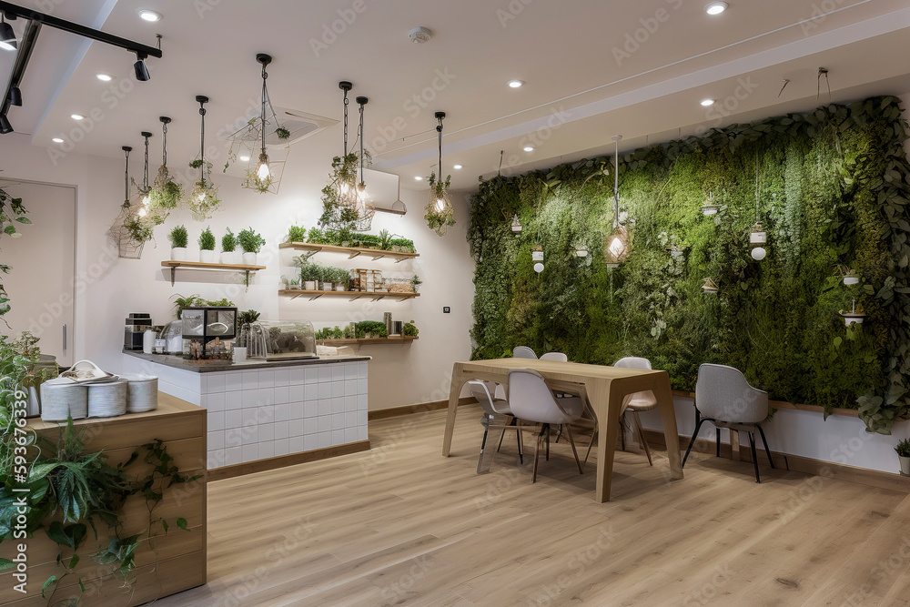 Generative AI illustration of an ecological and sustainable Coffee shop ...