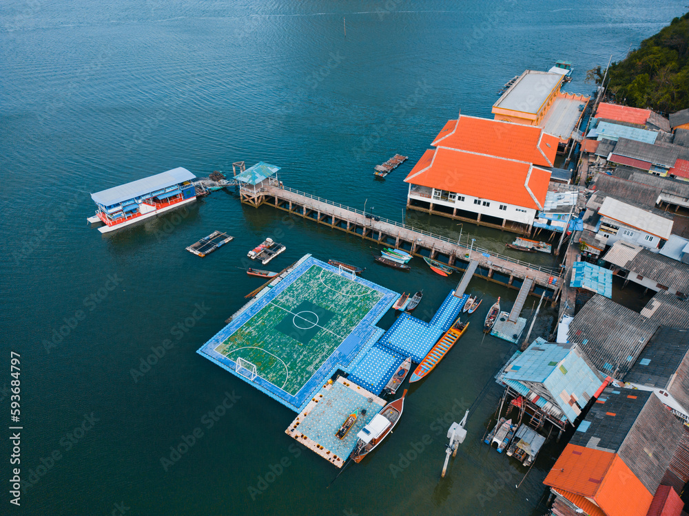 Floating soccer field in village on water in Thailand Stock Photo ...