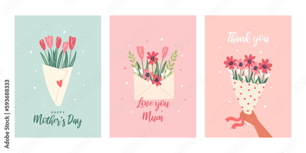Happy Mother's Day. Collection of beautiful greeting cards with a ...