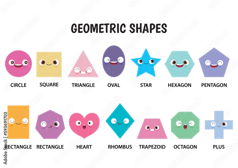 Big Set of Various Geometric Shapes with Face Emotions. Different ...