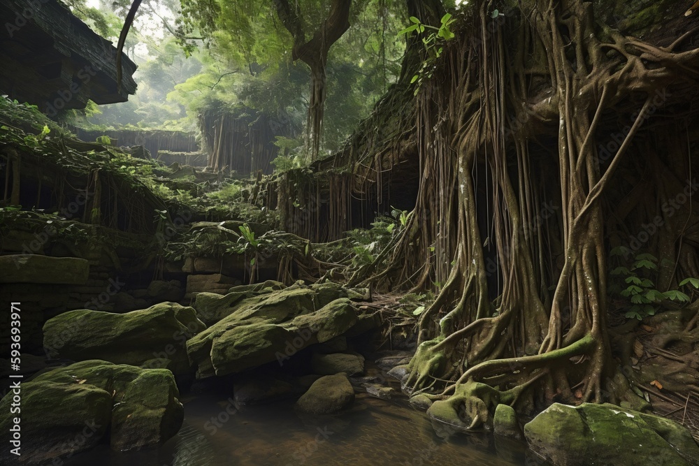 amazon rainforest, tropical vegetation, jungle landscape with creek ...