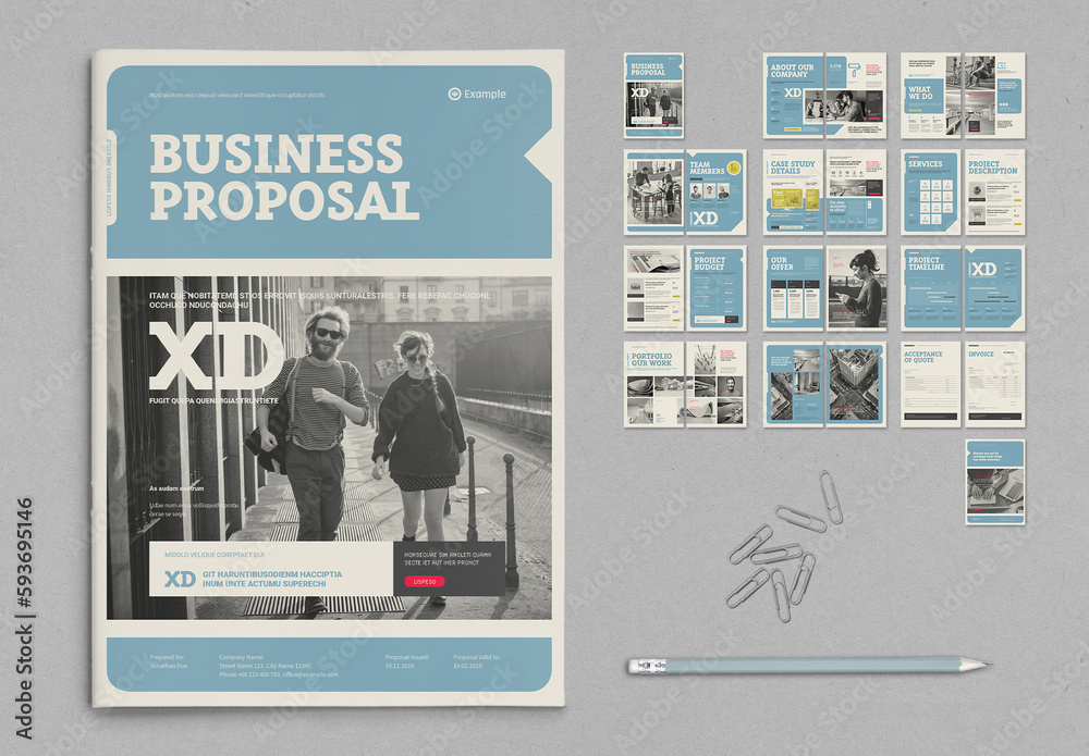 Business Proposal Template in Pale Blue and Light Beige Stock Template ...