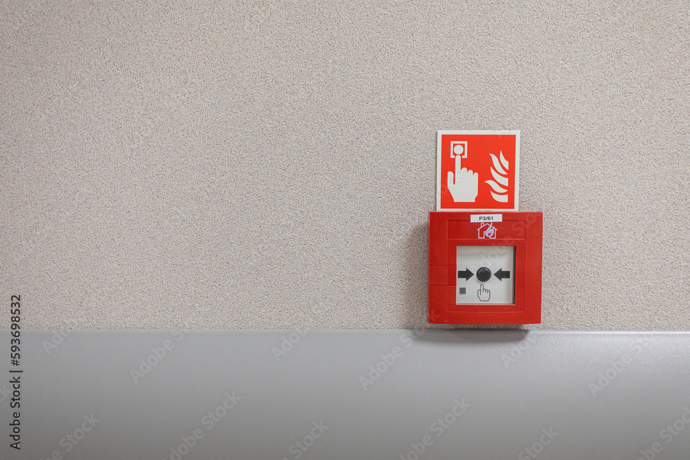 Emergency button in red box to use in case of fire. Stock Photo | Adobe ...