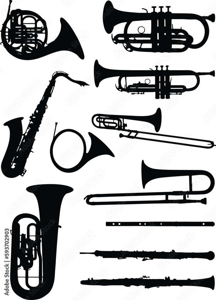 Wind instruments Black white vector outline or line art file for cnc ...