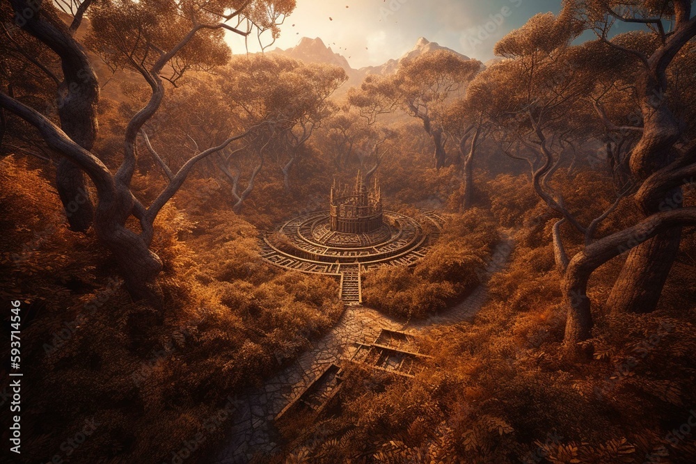 Fantasy alien landscape complex mother nature architecture into deep ...