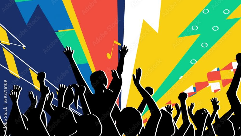 Crowd of People Having Fun at Concert 2D Animation. Colorful Festive ...