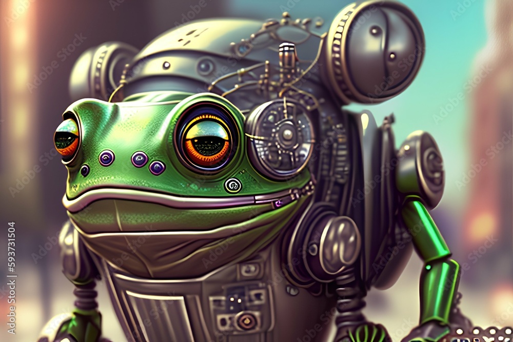 Cute happy mechanical robot frog in Wizard of Oz style, hyper detailed ...