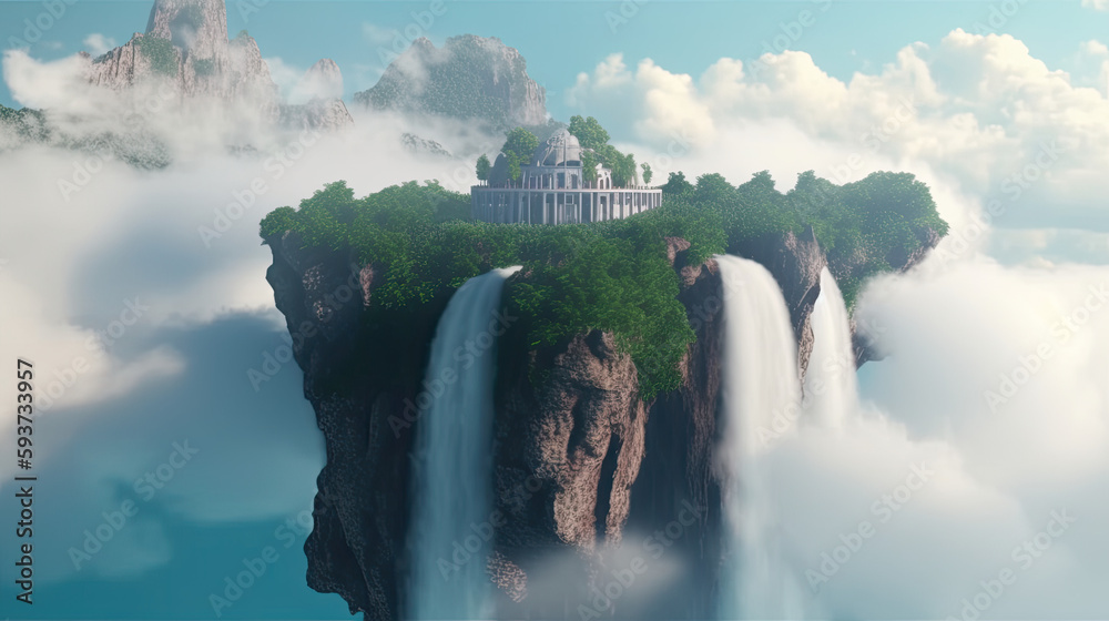 Floating island above the clouds, greek mythology, illustration by ...