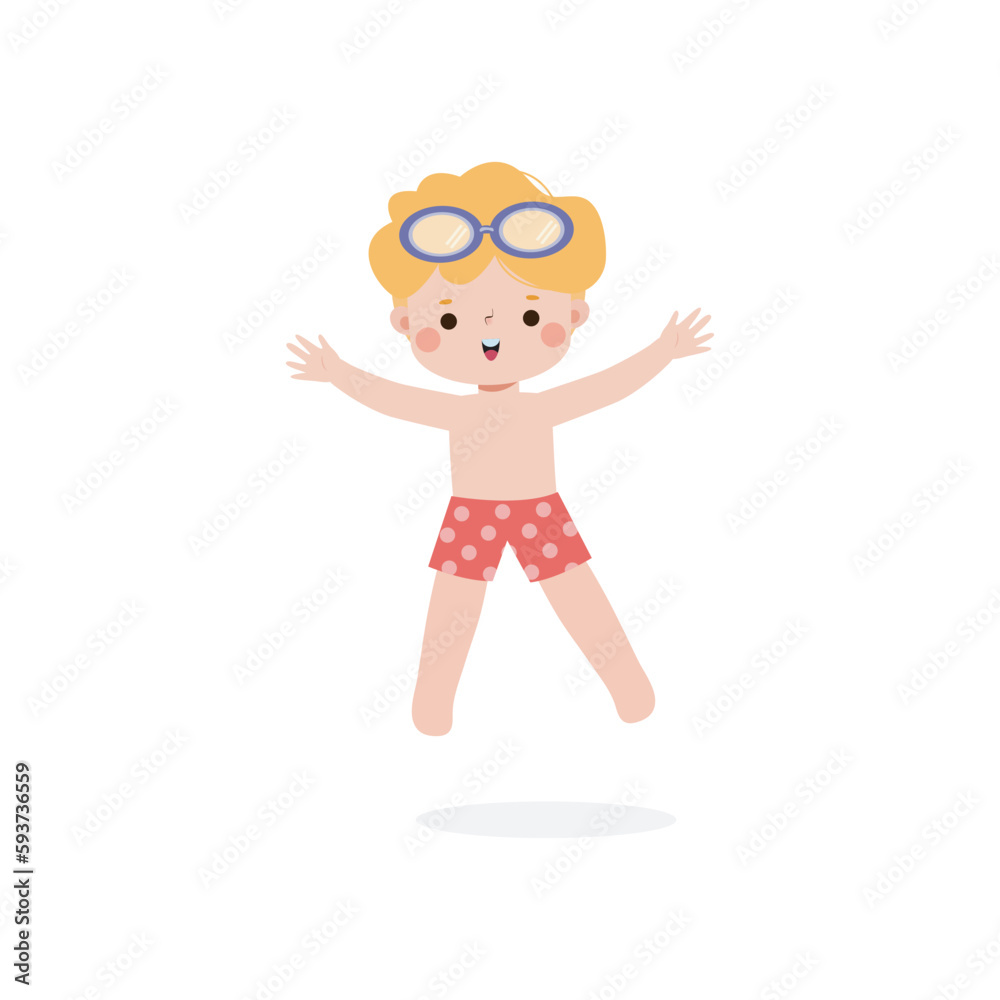 kid wearing swimming suits jumping into water on summer vacations, Cute ...