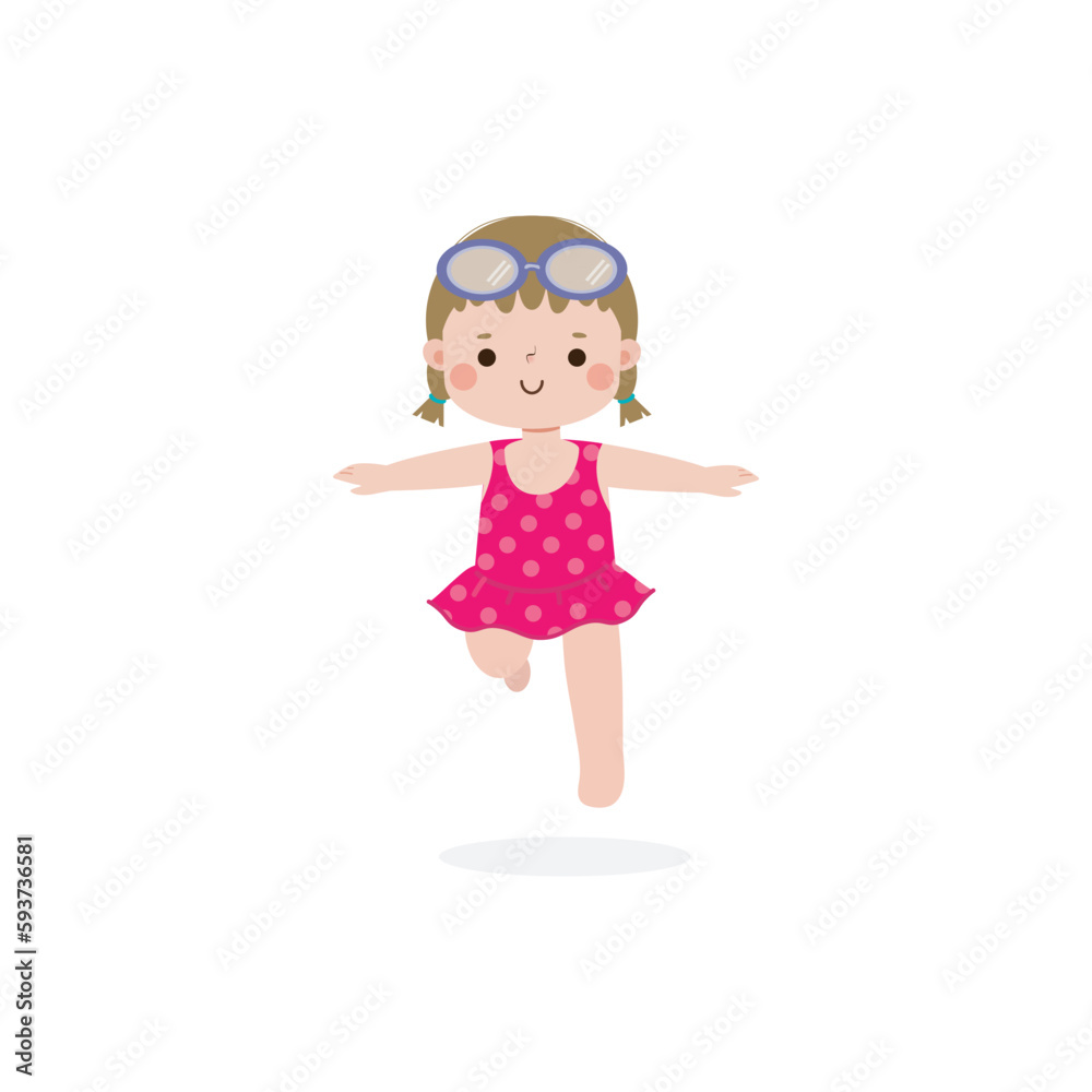 kid wearing swimming suits jumping into water on summer vacations, Cute ...