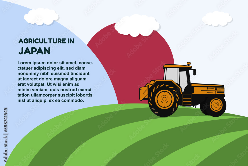Photo & Art Print Agriculture in Japan concept, banner with tractor ...
