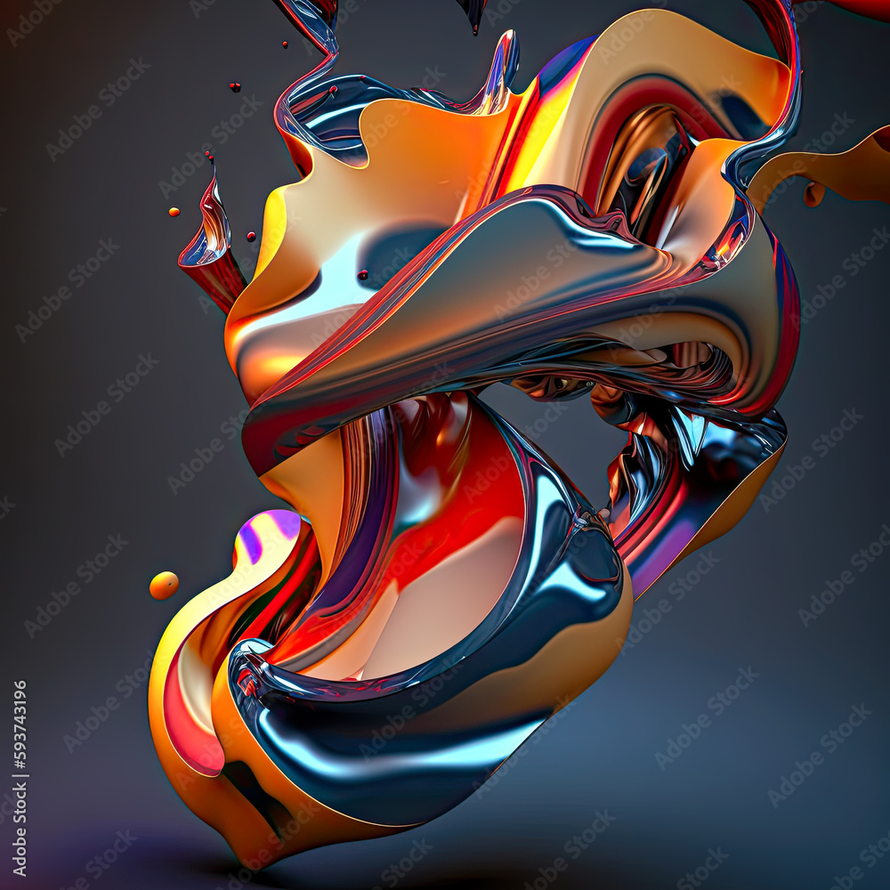 liquefied shapes with colorful abstract composite lines, on an isolated ...