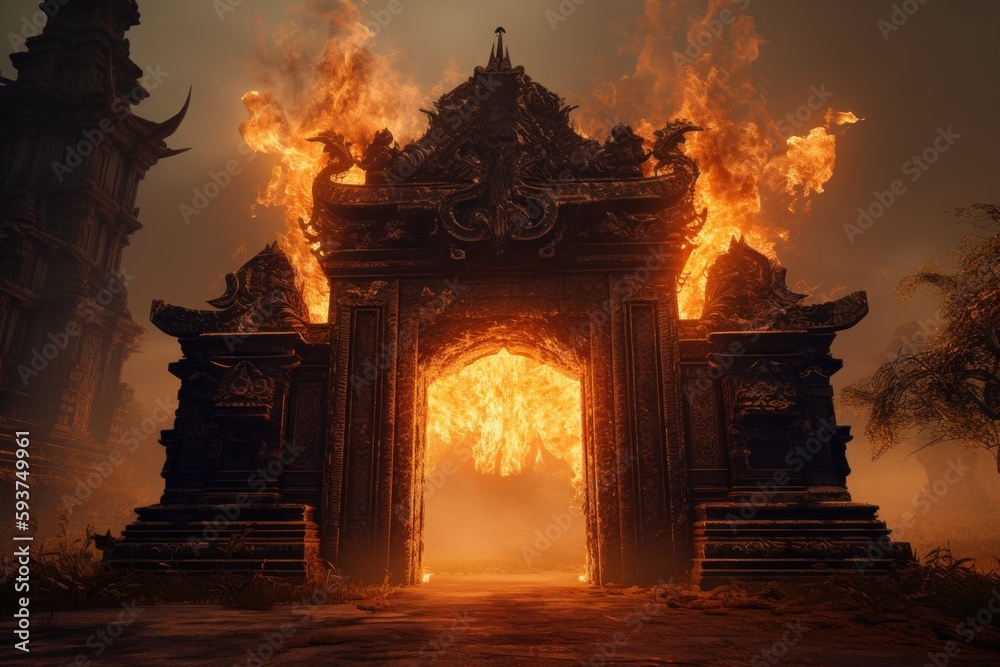 Hell's Gates: Demonic Entrance Through a Fiery Portal, Generative AI ...