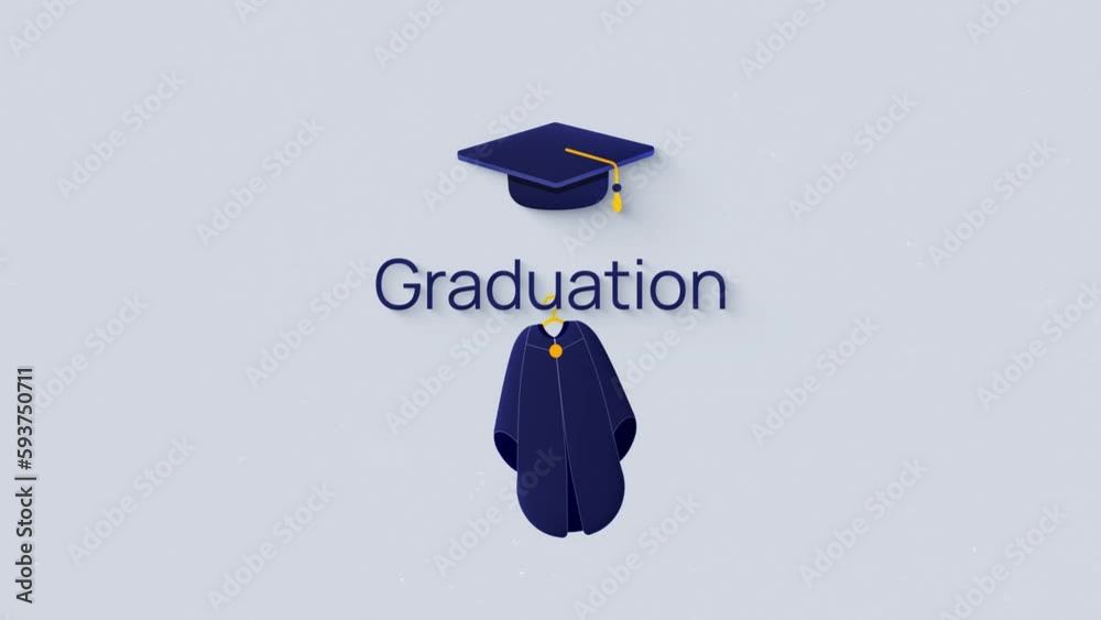 Graduation cap and gown loop animation. Blue and yellow colors. Motion ...