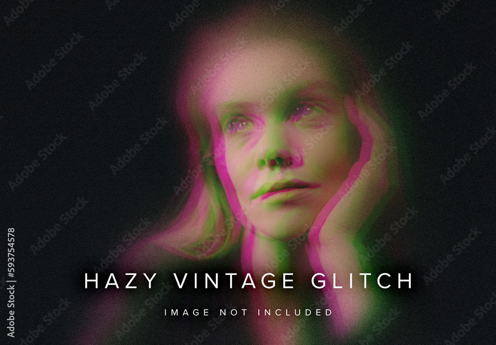 Hazy Vintage Glitch Image Effect Mockup Stock Template | Adobe Stock