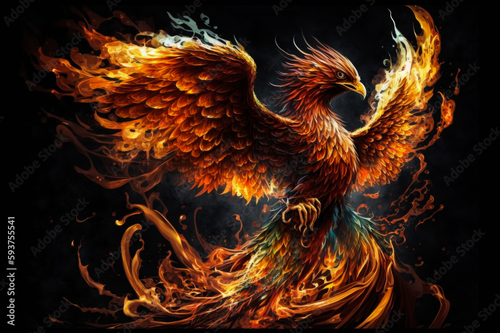 Phoenix rising from flames photo realistic very det rough sketch of a ...