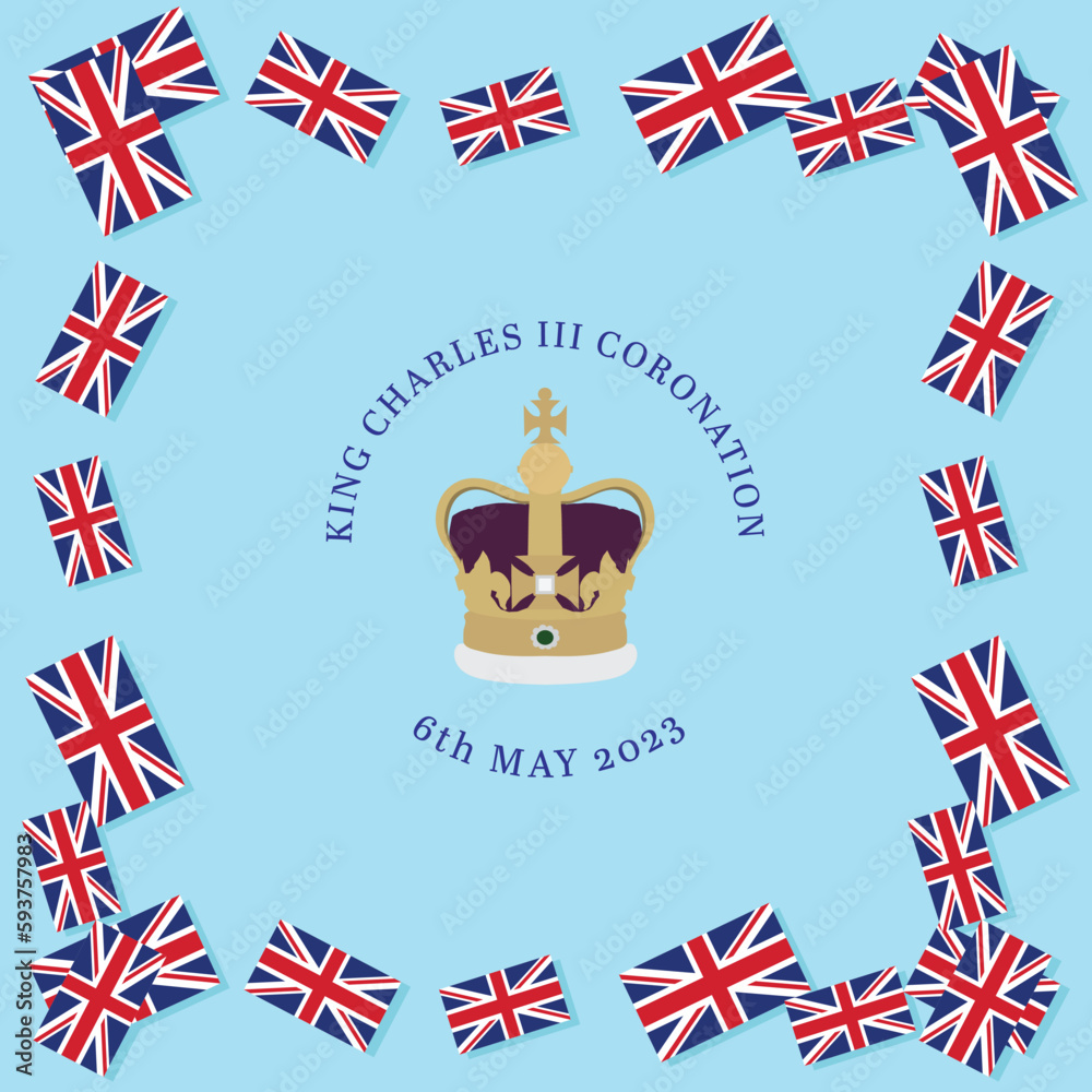 King Charles III Coronation vector illustration with crown and union ...