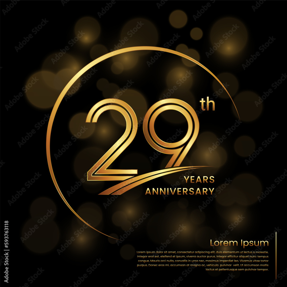 29th Anniversary logo design with double line numbers. Golden ...