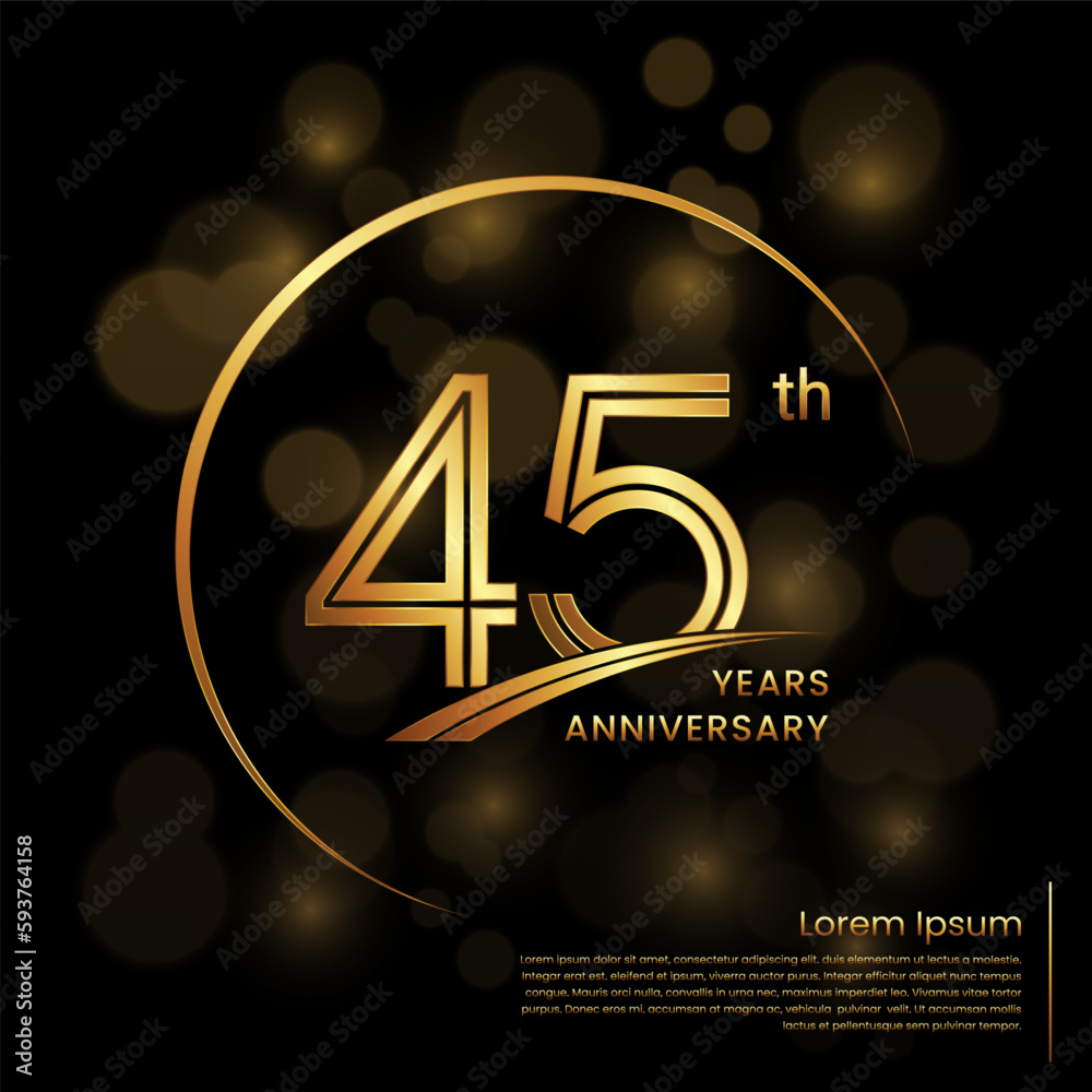 45th Anniversary logo design with double line numbers. Golden ...