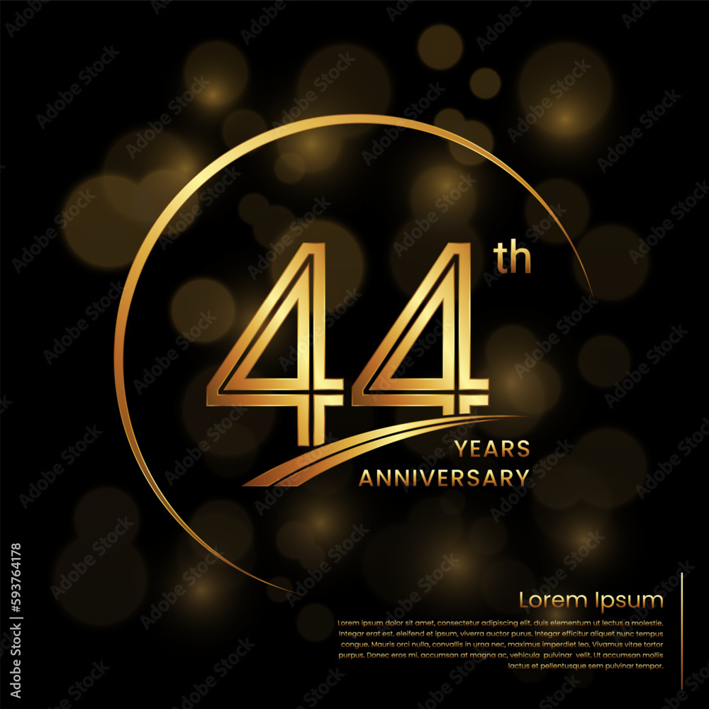 44th Anniversary logo design with double line numbers. Golden ...