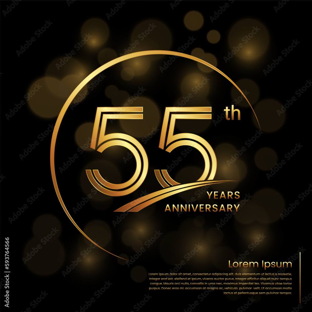 55th Anniversary logo design with double line numbers. Golden ...