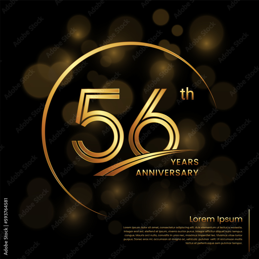 56th Anniversary logo design with double line numbers. Golden ...