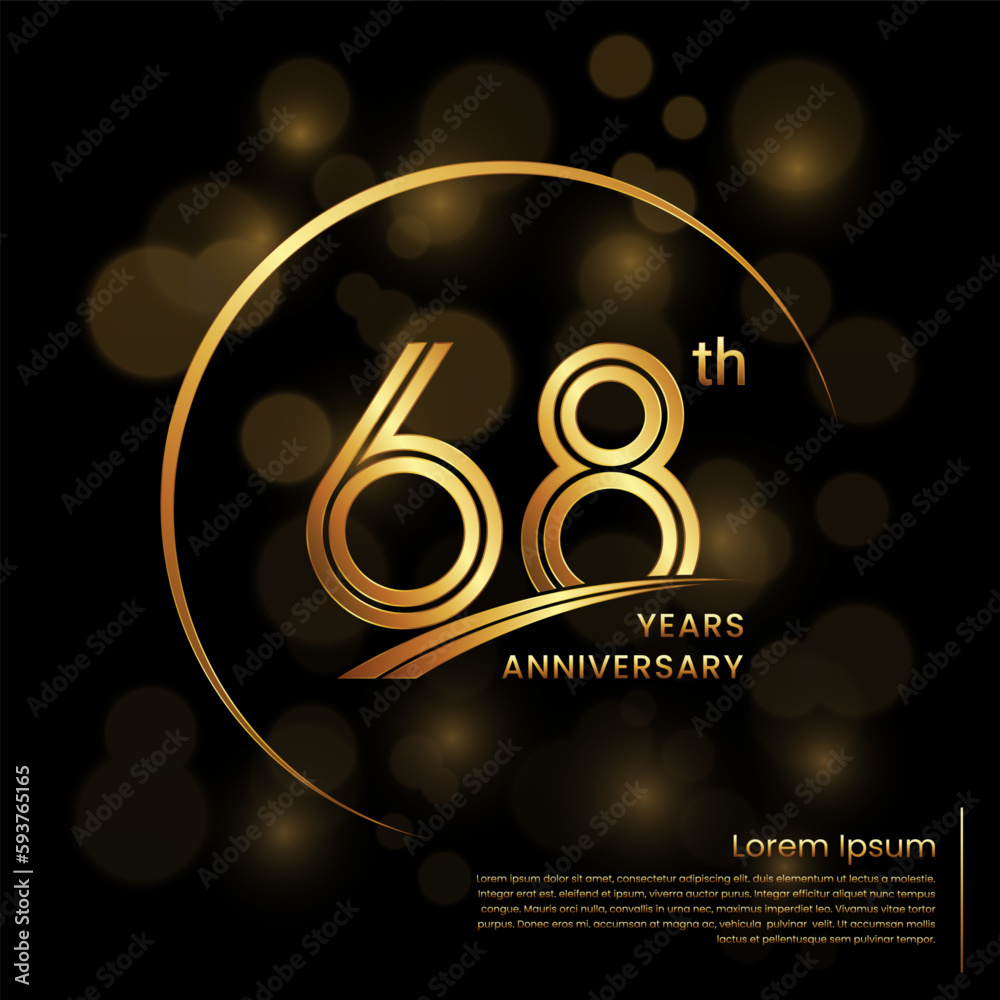 68th Anniversary logo design with double line numbers. Golden ...