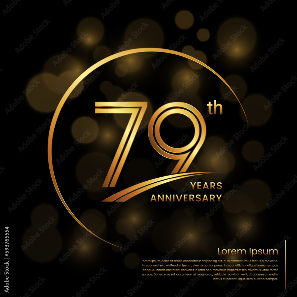 79th Anniversary logo design with double line numbers. Golden ...