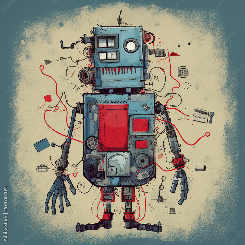 blueprint for a light blue robot / android, mechanism, inspired by ...