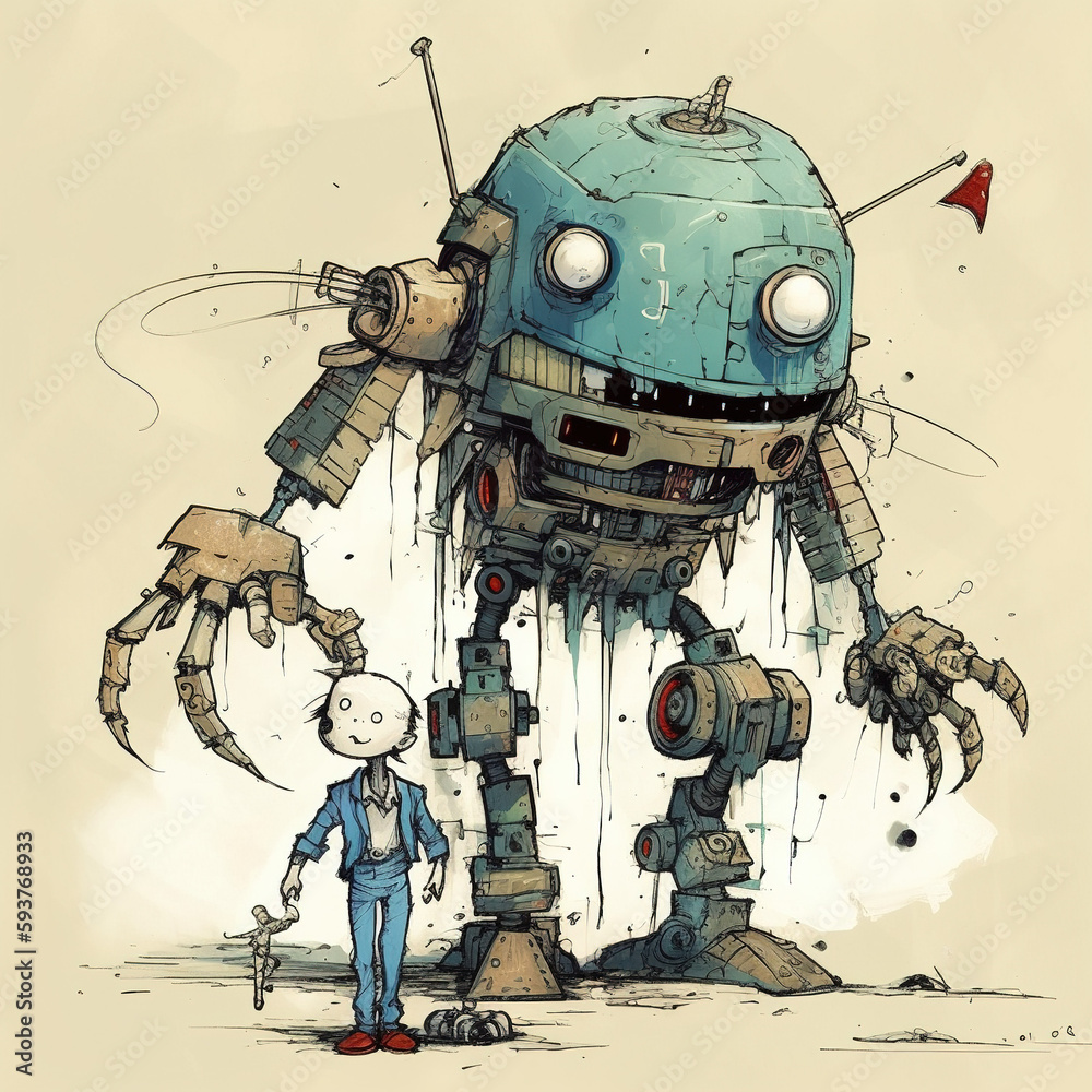 blueprint for a light blue robot / android, mechanism, inspired by ...