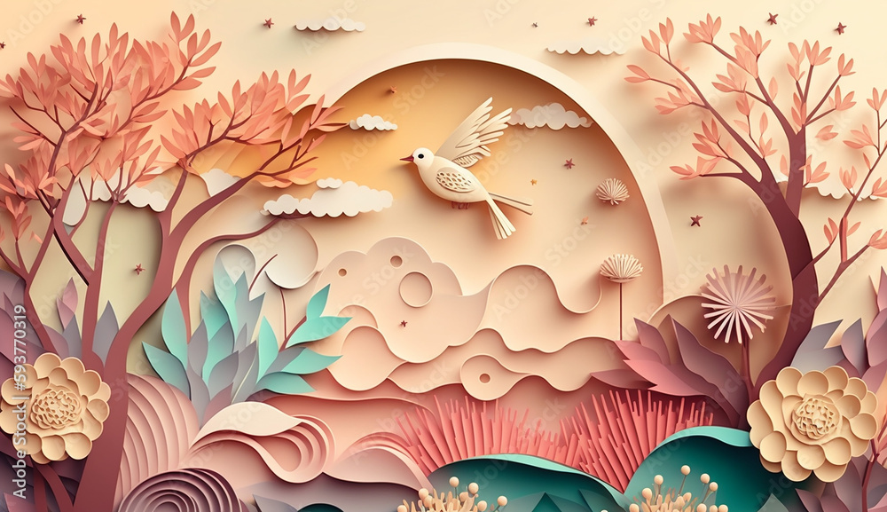 Elegant spring background in papercut style. Generative AI Stock ...