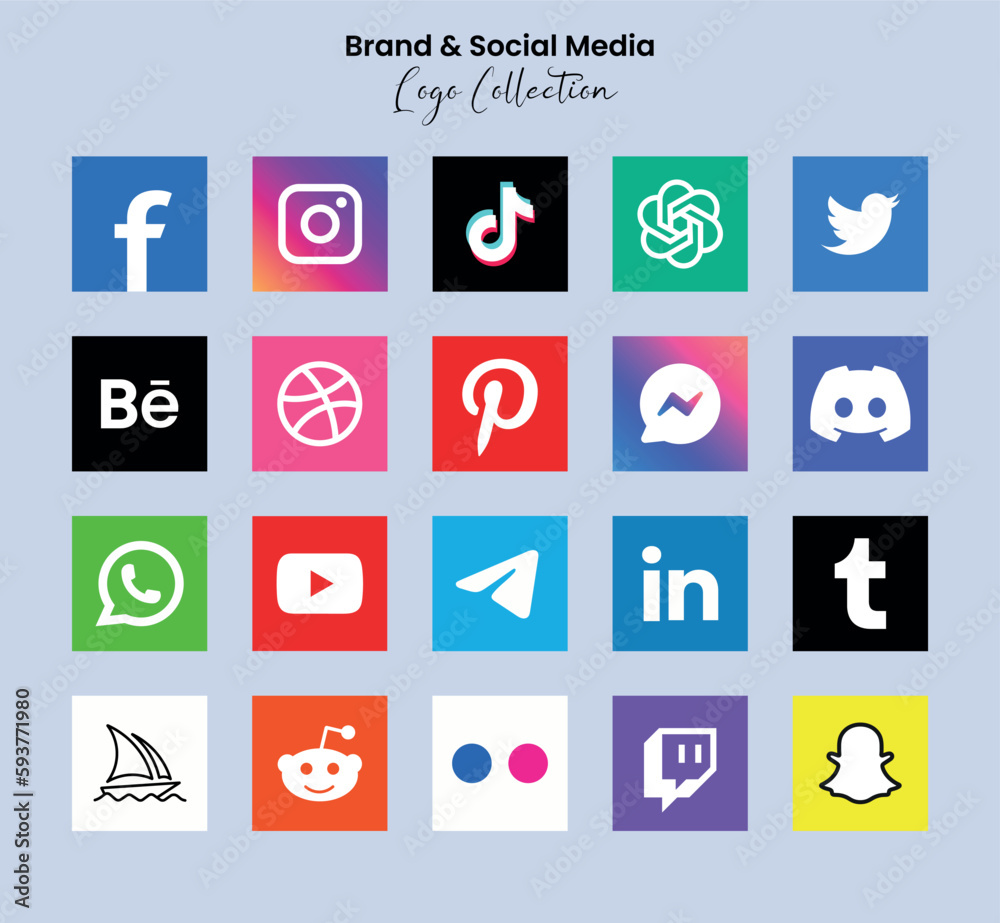 Vetor de Popular social network symbols, social media logo icons ...