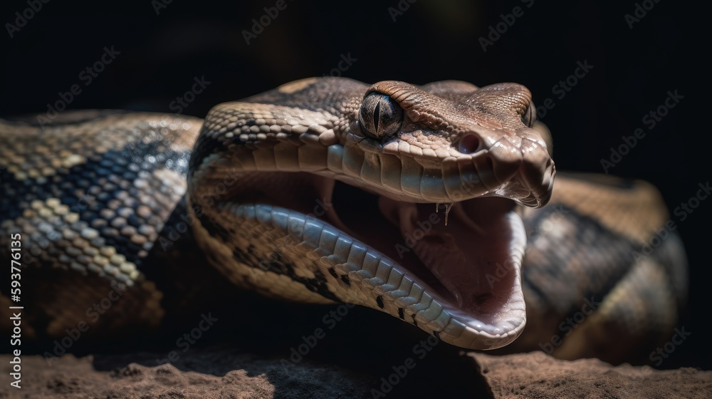 AI generated a macro-photograph of a boa constrictor with its mouth ...
