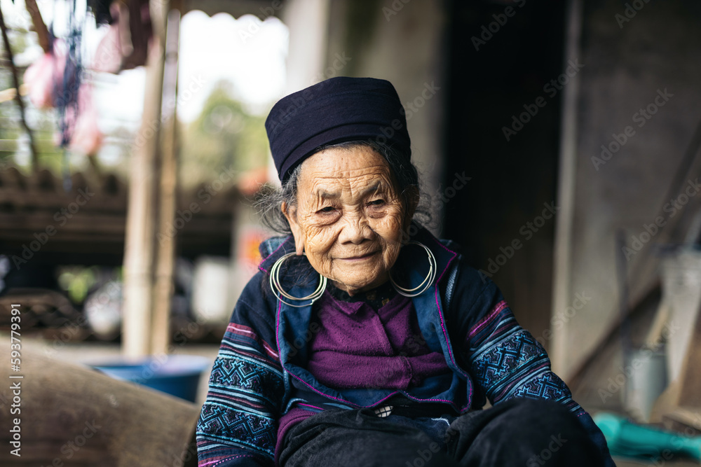 Hmong older woman in traditional clothing. Local people Stock Photo ...