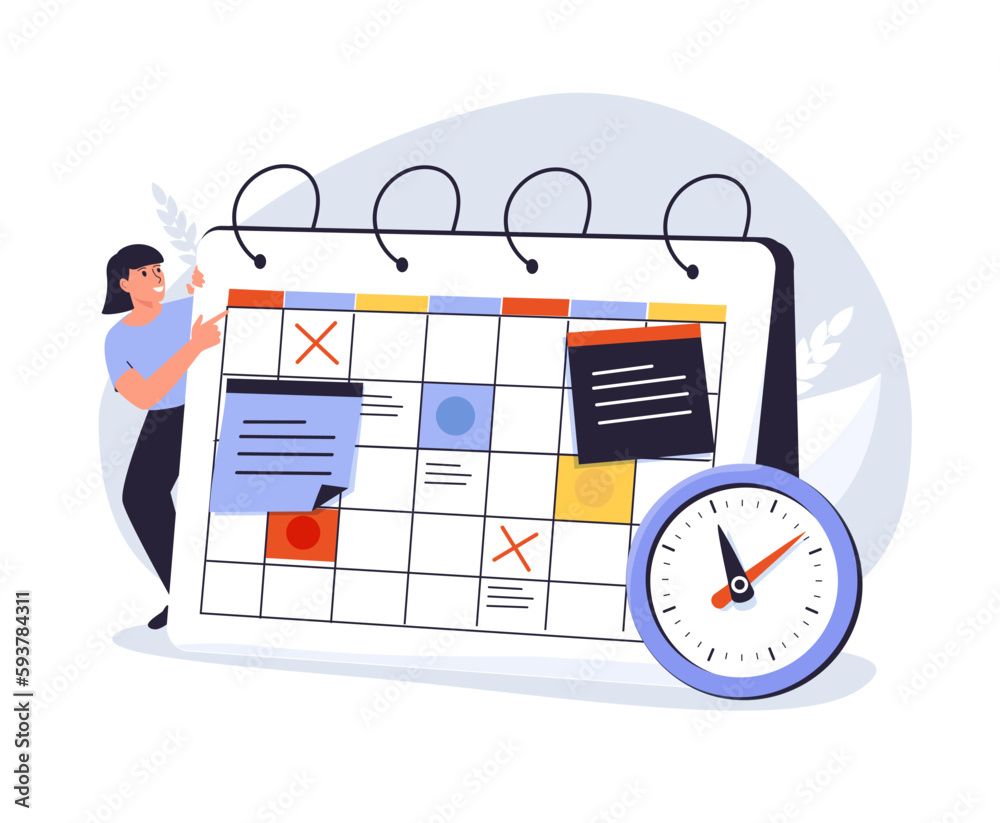Schedule management illustration set. Characters planning and ...