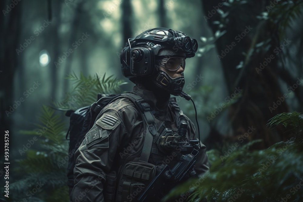 Special Forces Military Unit in full tactical gear , walking in the ...