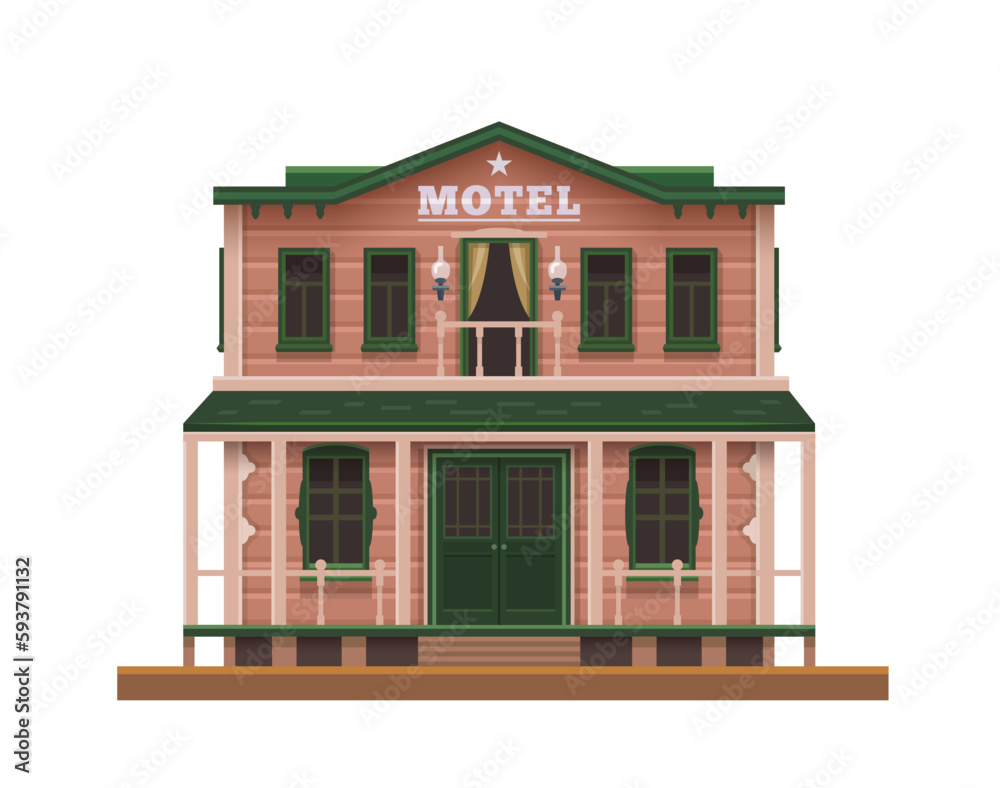 Western, Wild West motel or hotel, town building and old American ...