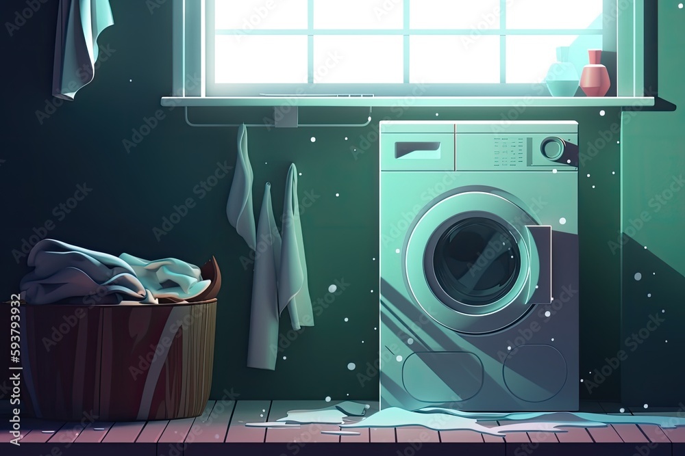 modern washing machine placed next to a window in a well-lit room ...