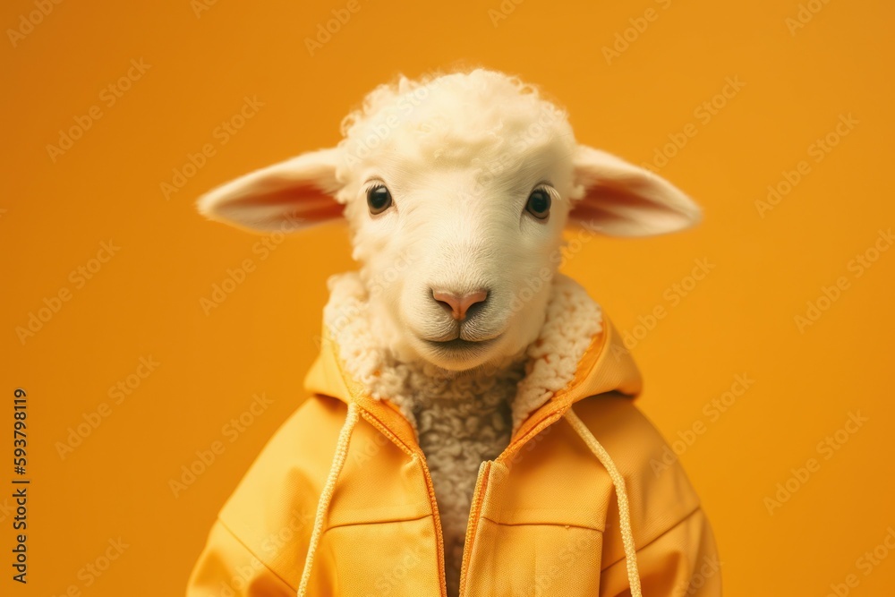 Anthropomorphic baby sheep dressed in human clothing. Humanized animal ...