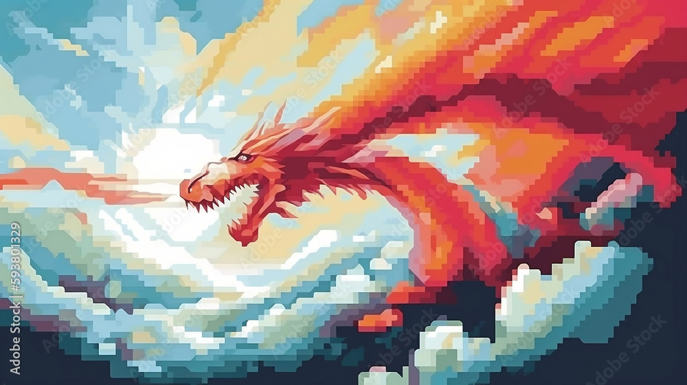 Dragon fire breath, pixel art (ai generated) Stock Illustration | Adobe ...