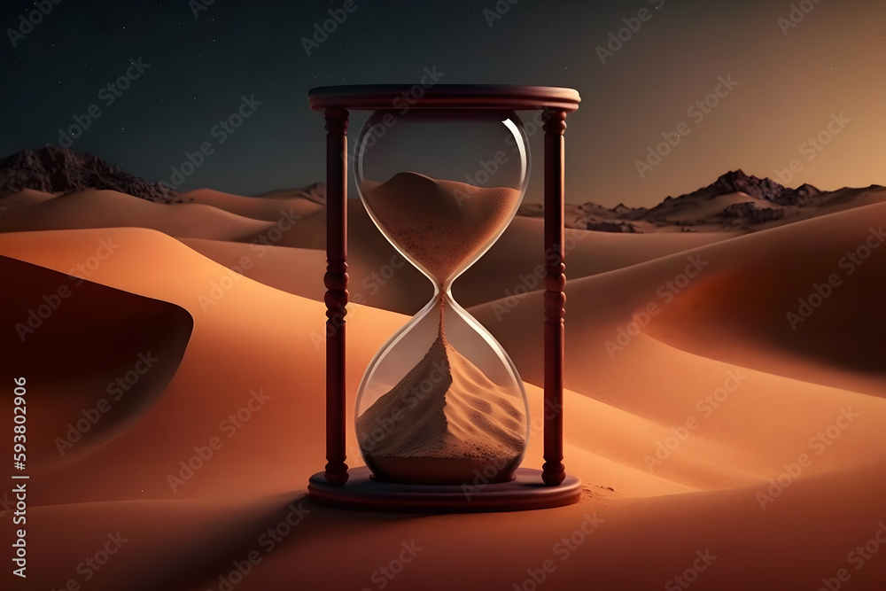 Sand running through the bulbs of an hourglass measuring the passing ...