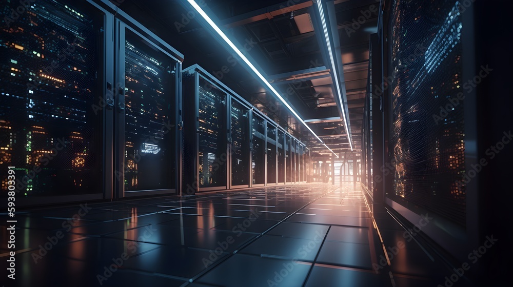 Cinematic Data center full of Server Racks, Server Networking room or Server center providing ...