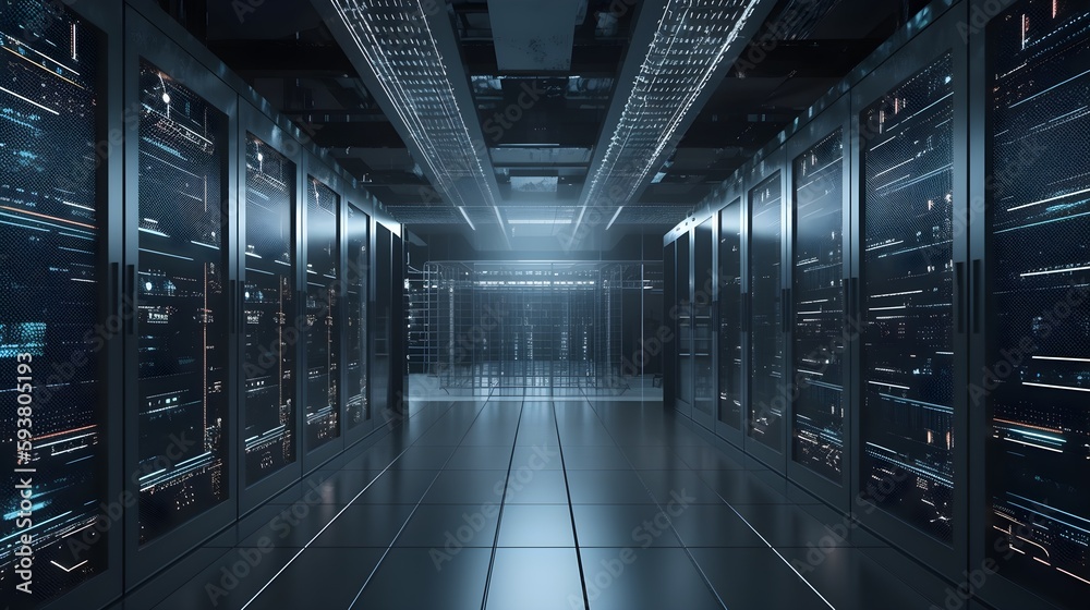 Most Advance High-Tech Server Room Interior Racks and Routers, Data center full of ...