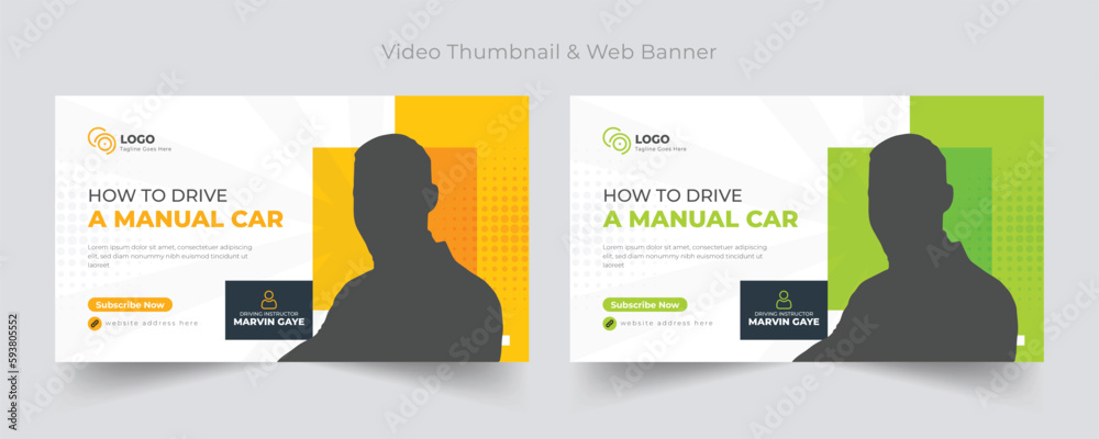Driving school video thumbnail, social media and web banner template ...