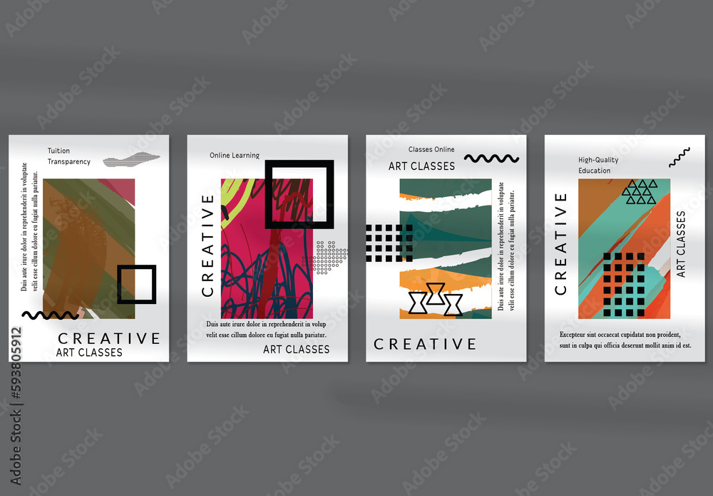 Flyer Layout with Black Geometric Shapes and Abstract Bright Rectangle ...