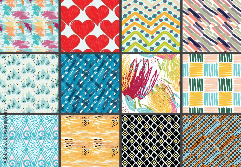 Seamless Pattern Set with Marker Brush Doodle and Strokes Stock ...