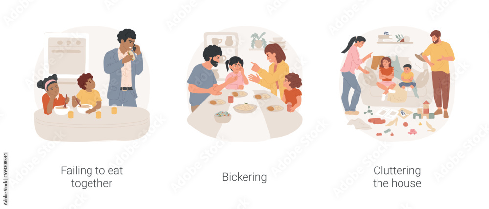 Family problems isolated cartoon vector illustration set. Failing to ...