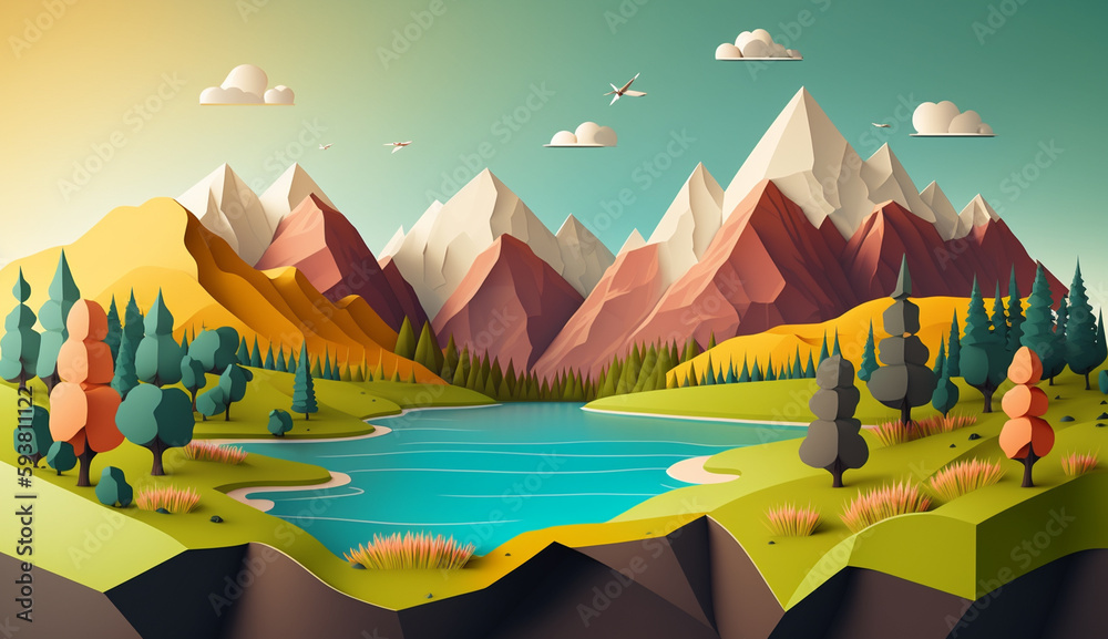 3d illustrations natural beautiful landscape Stock Illustration | Adobe ...