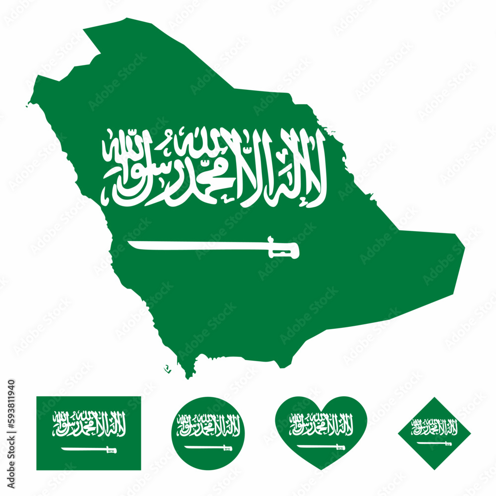 Vector of Saudi Arabia map flag with flag set isolated on white ...